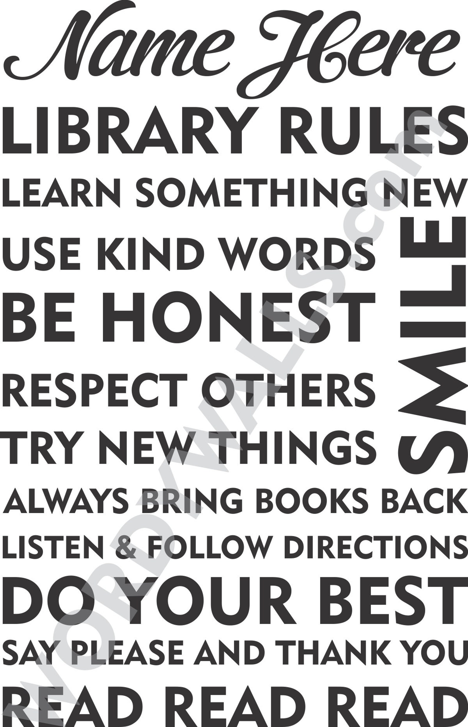 Custom Library Rules Sign Decal Wall Decal Art Decor - Etsy