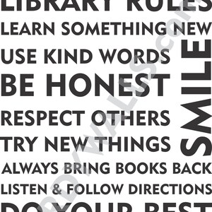 Custom Library Rules Sign Decal | Wall Decal Art Decor | School ...