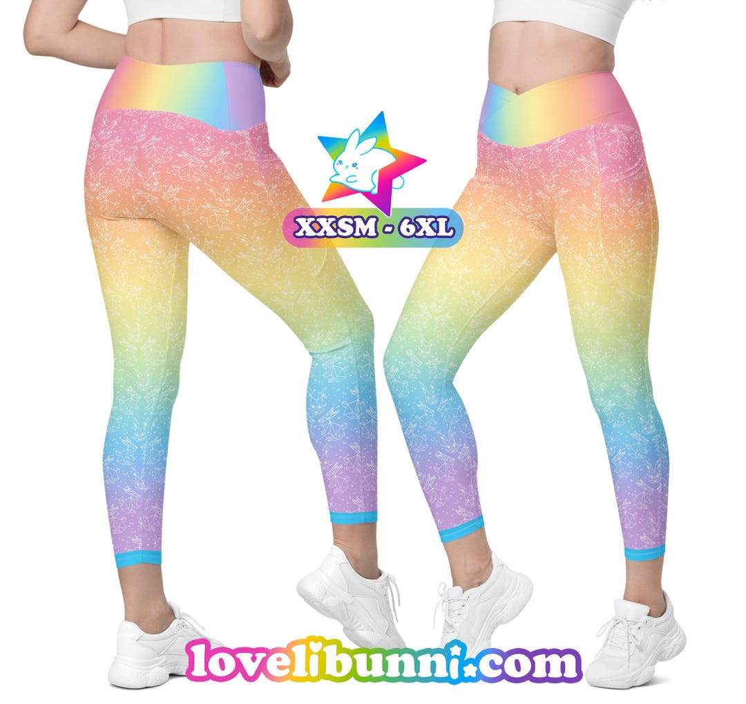 Rainbow Origami Bunni Eco Crossover Leggings - Etsy