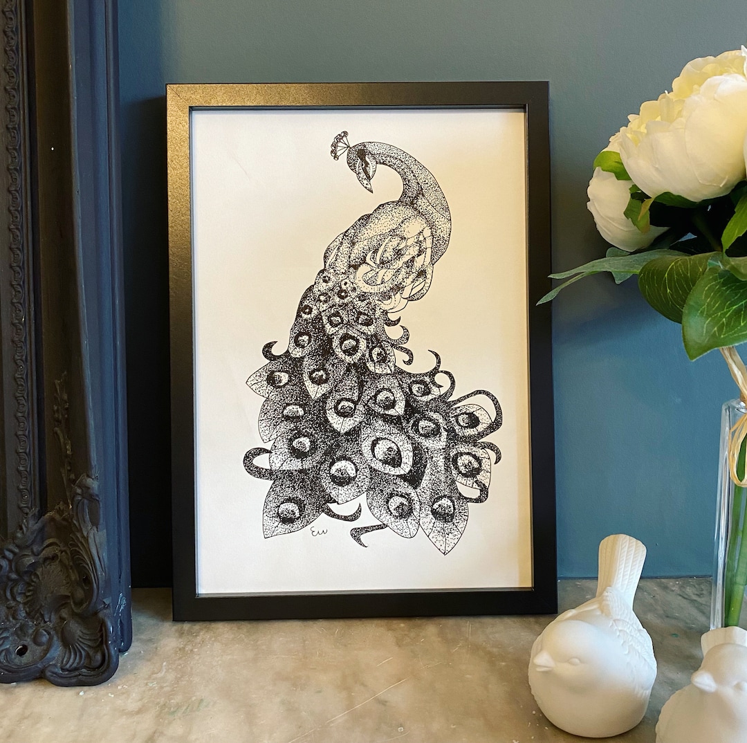 Peacock Wall Art, Pointillism Animal Print - Etsy