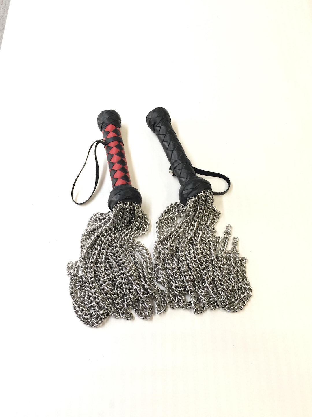 Heavy Chain Flogger 18,8" Spanking Metal Whip Braided Leather Handle ...