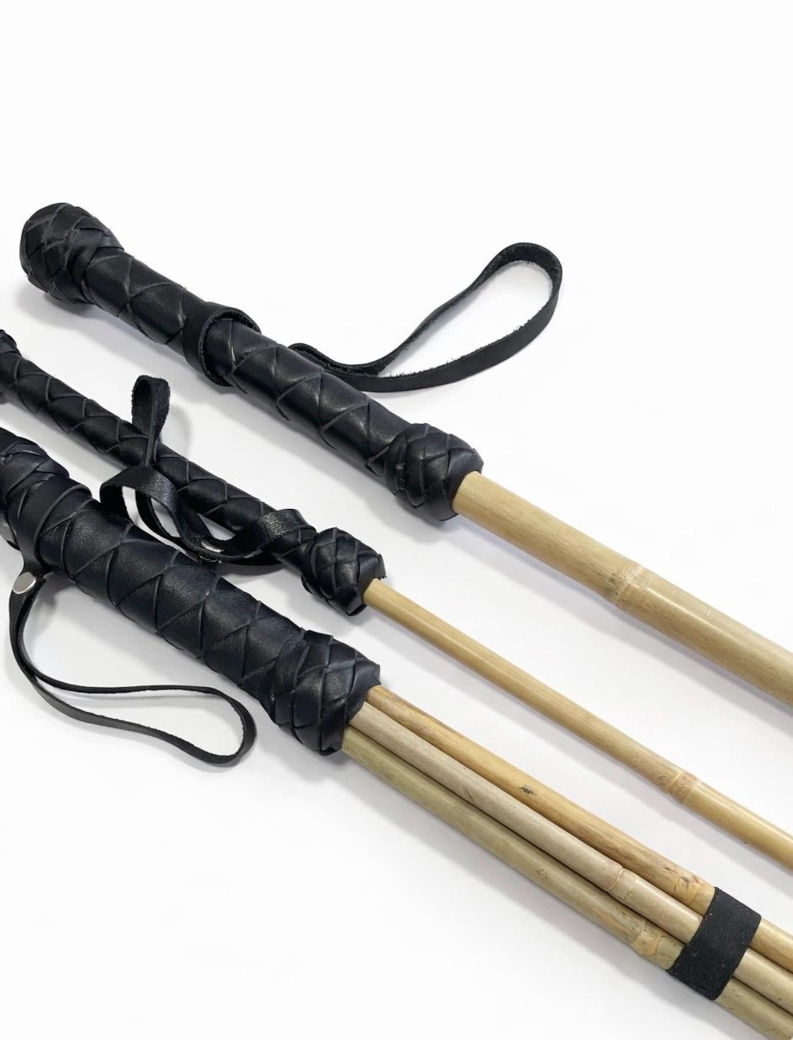 Bamboo Spanking Cane Set 3 Pcs, Handmade Canes, Leather Wrapped Handle ...