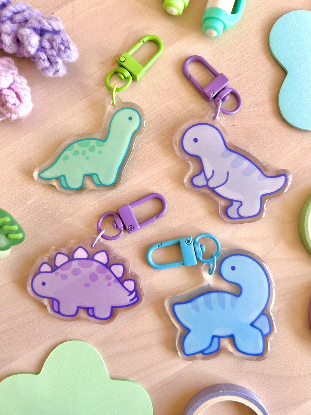Dinosaurs Keychain Set / Clear Acrylic Bag Charm / Cute Dino Nugget ...