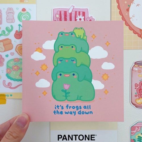 Cute Adorable Frog on Log Art Print Kawaii Wall Art Print - Etsy