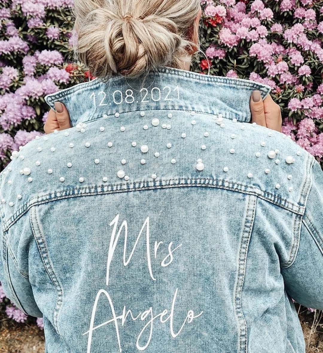 Personalised Bride Denim Jacket. Custom Wedding Jean Jacket With Pearls ...