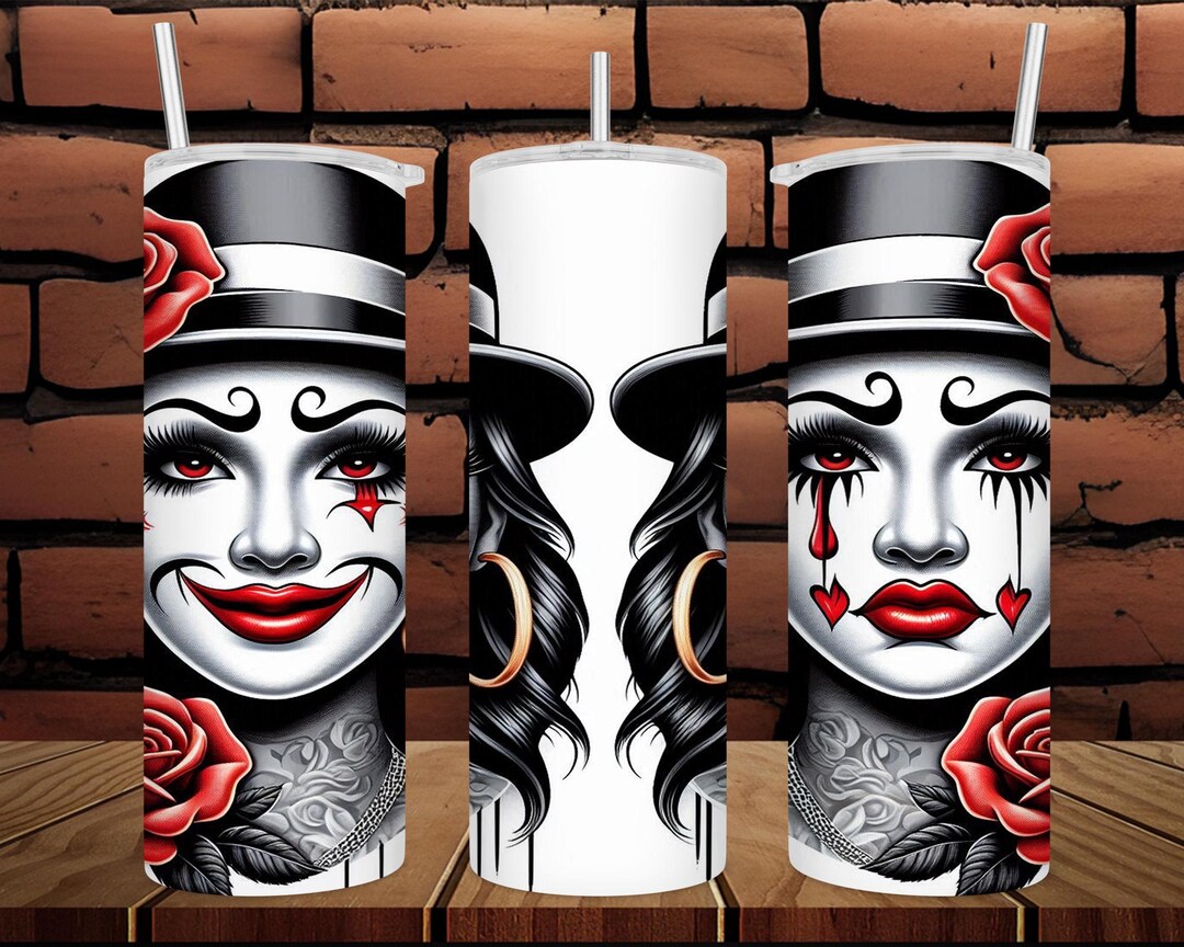 20 Oz Skinny Tumbler Wrap • Gangster Girl Clowns • Digital Art/ Ai ...