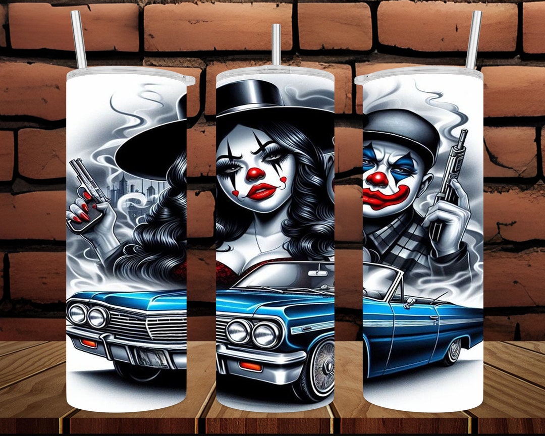 20 Oz Skinny Tumbler Wrap • Gangster Girl and Guy Clowns • Digital Art ...