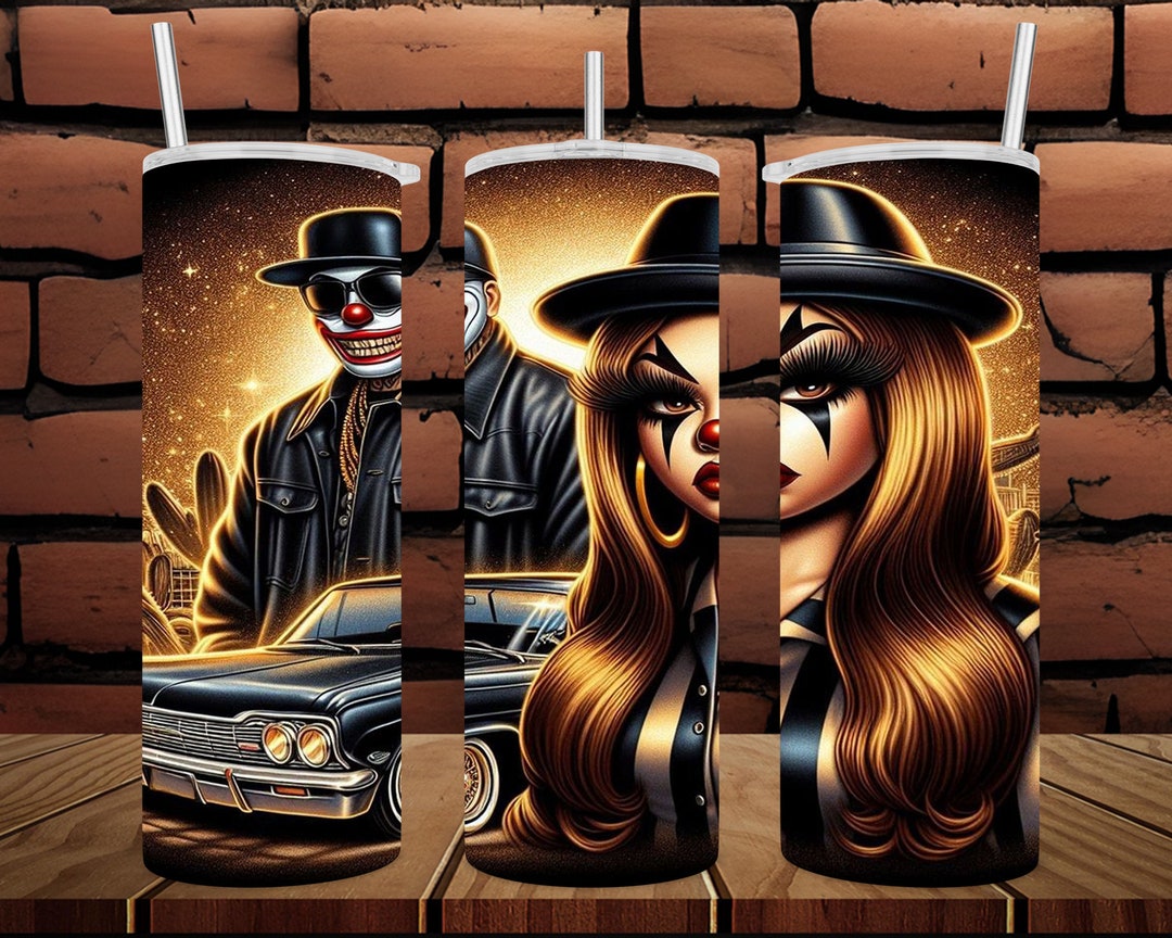 20 Oz Skinny Tumbler Wrap • Gangster Guy & Girl Clowns • Digital Art ...