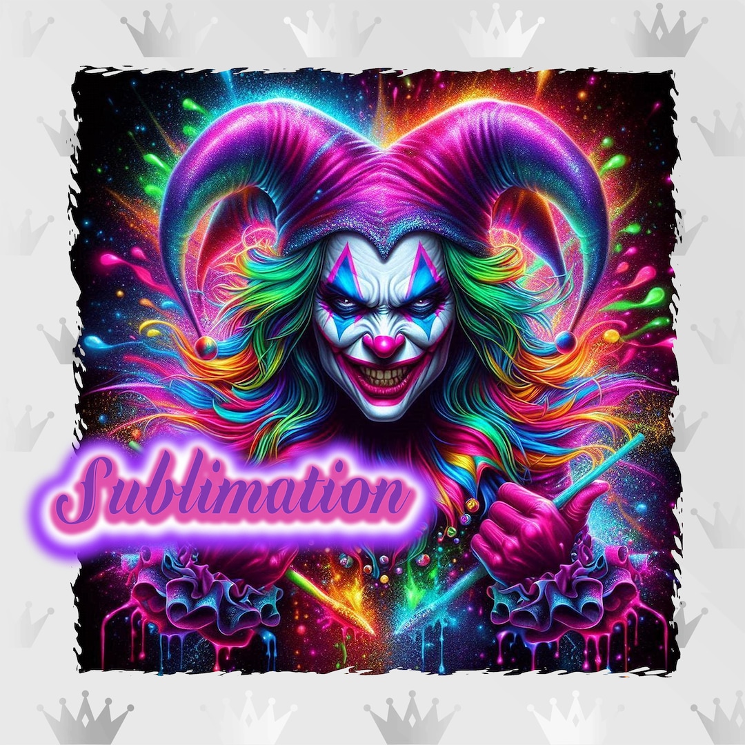 A Colorful Neon Jester/ Clown PNG Sublimation Design Digital Art Ai Art ...