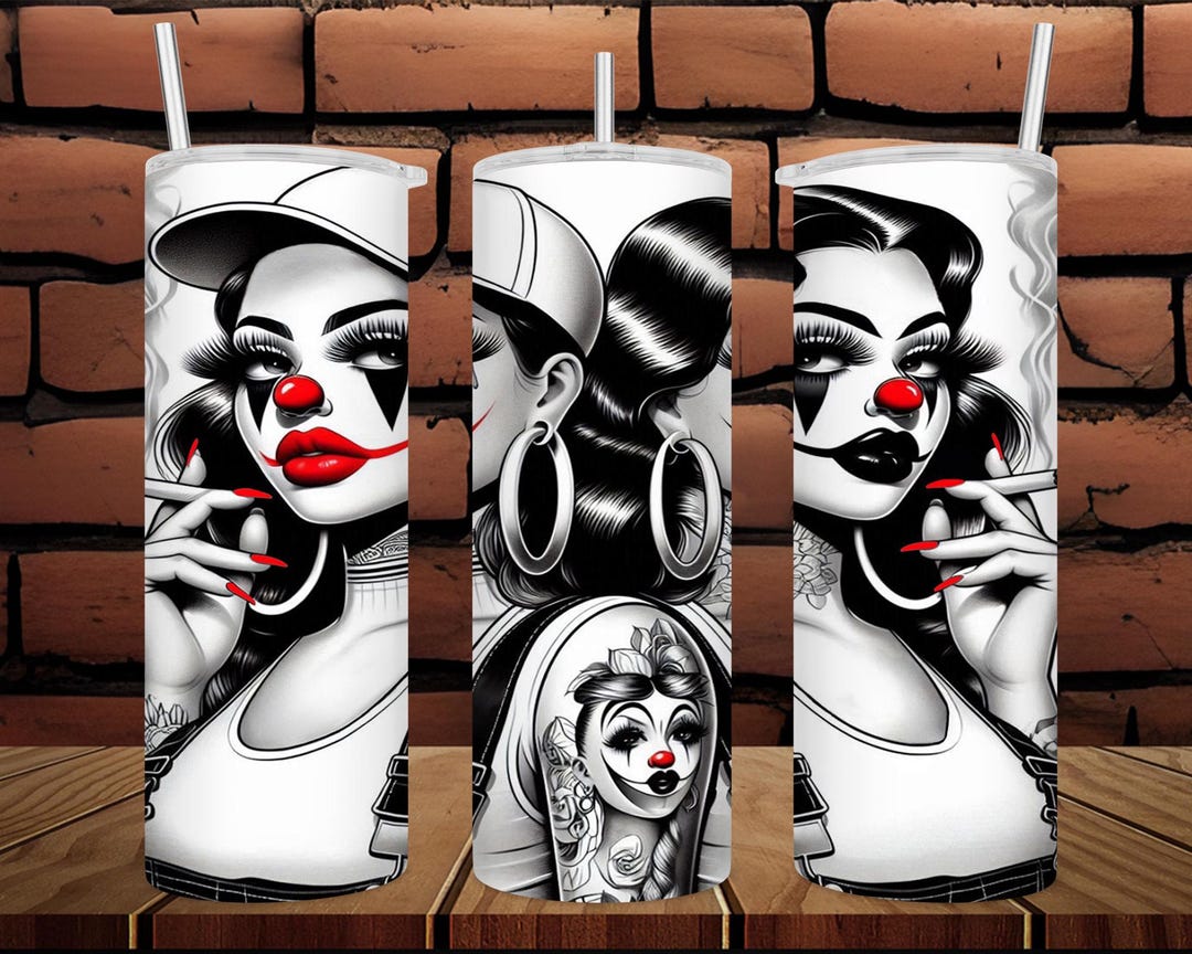 20 Oz Skinny Tumbler Wrap • Gangster Girl Clowns • Digital Art/ Ai ...