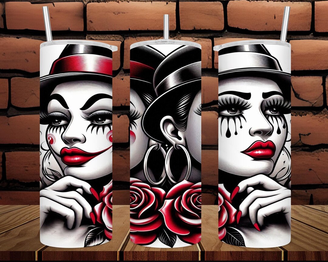20 Oz Skinny Tumbler Wrap • Gangster Girl Clowns • Digital Art/ Ai ...