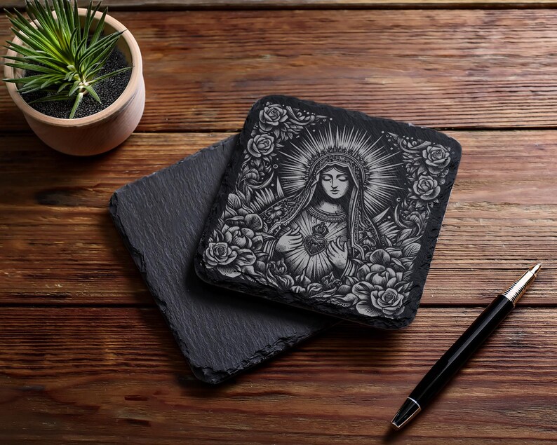 4-religious/the Virgin Mary Slate Coasters PNG: Laser Engrave Files ...