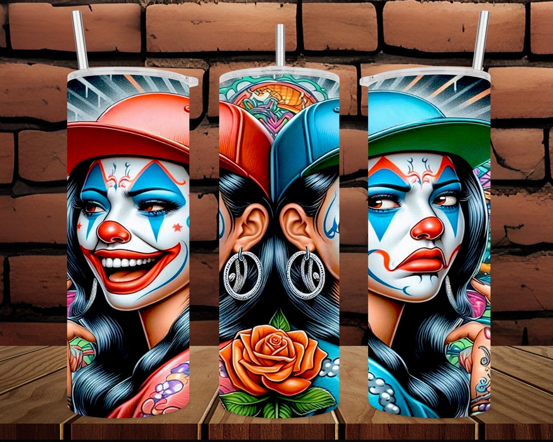 Smile Now, Cry Later • 20 Oz Skinny Tumbler Wrap • Happy and Sad Girl ...