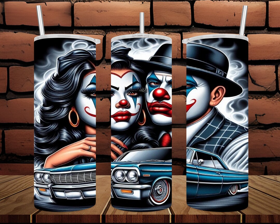 20 Oz Skinny Tumbler Wrap • Gangster Guy & Girl Clowns • Digital Art ...