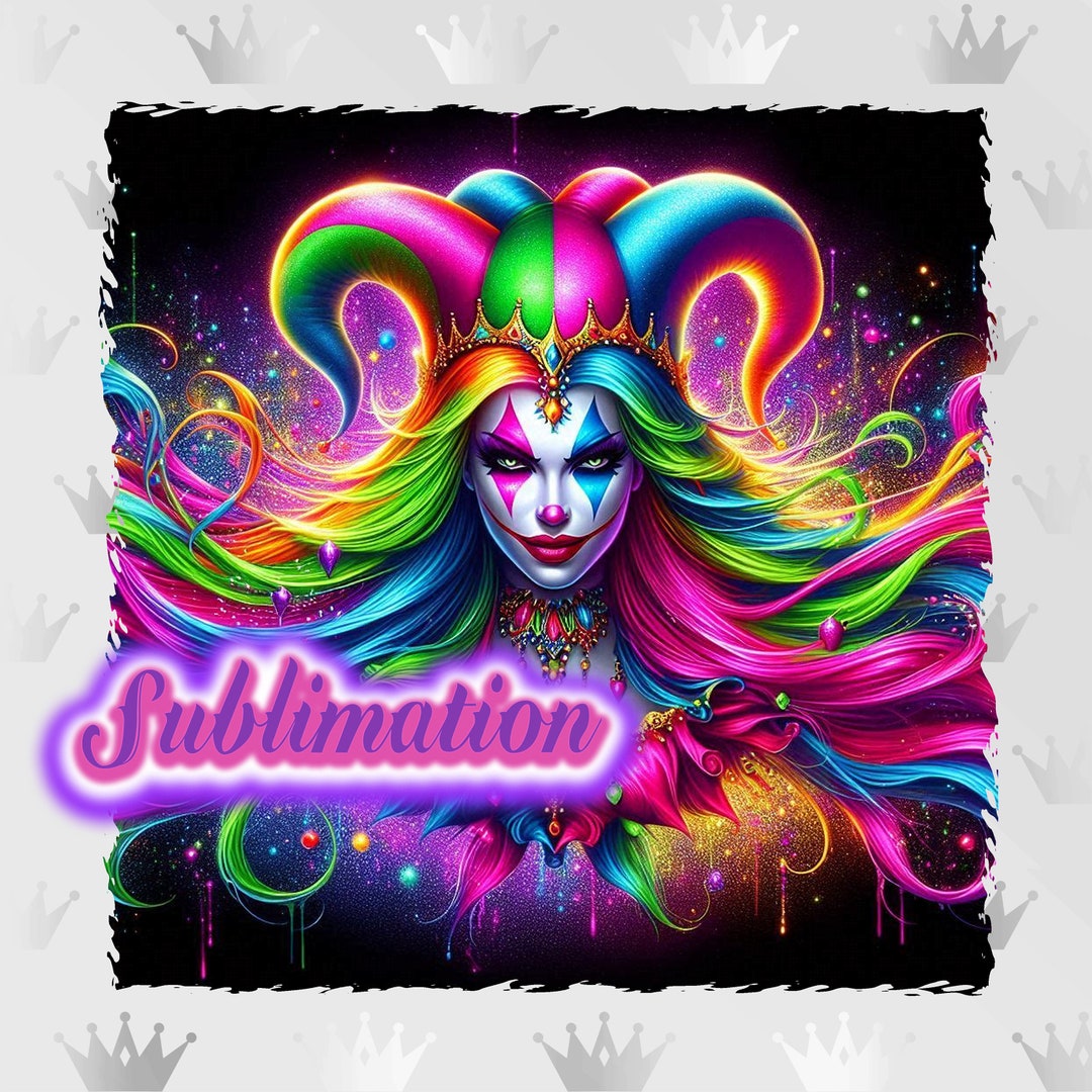 A Colorful Neon Jester/ Clown PNG Sublimation Design Digital Art Ai Art ...