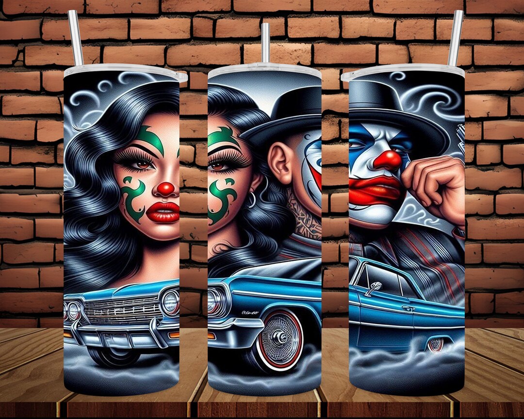 20 Oz Skinny Tumbler Wrap • Gangster Guy & Girl Clowns • Digital Art ...