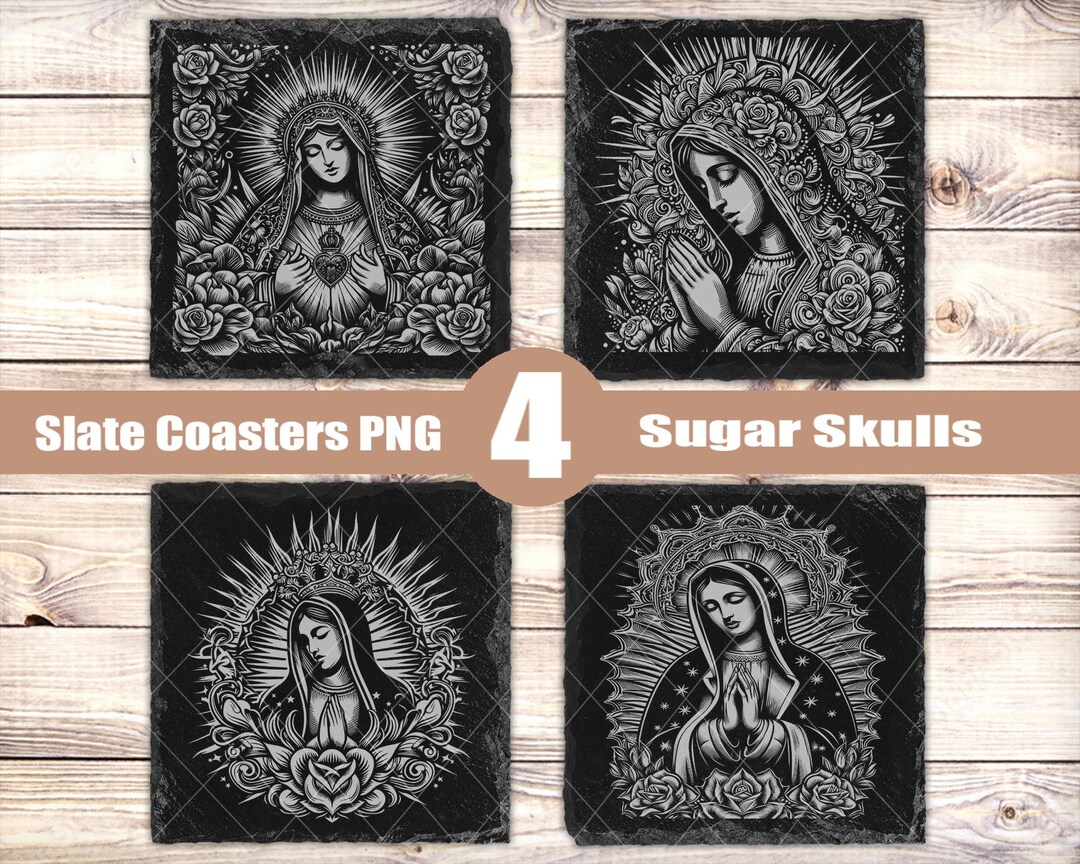 4-religious/the Virgin Mary Slate Coasters PNG: Laser Engrave Files ...