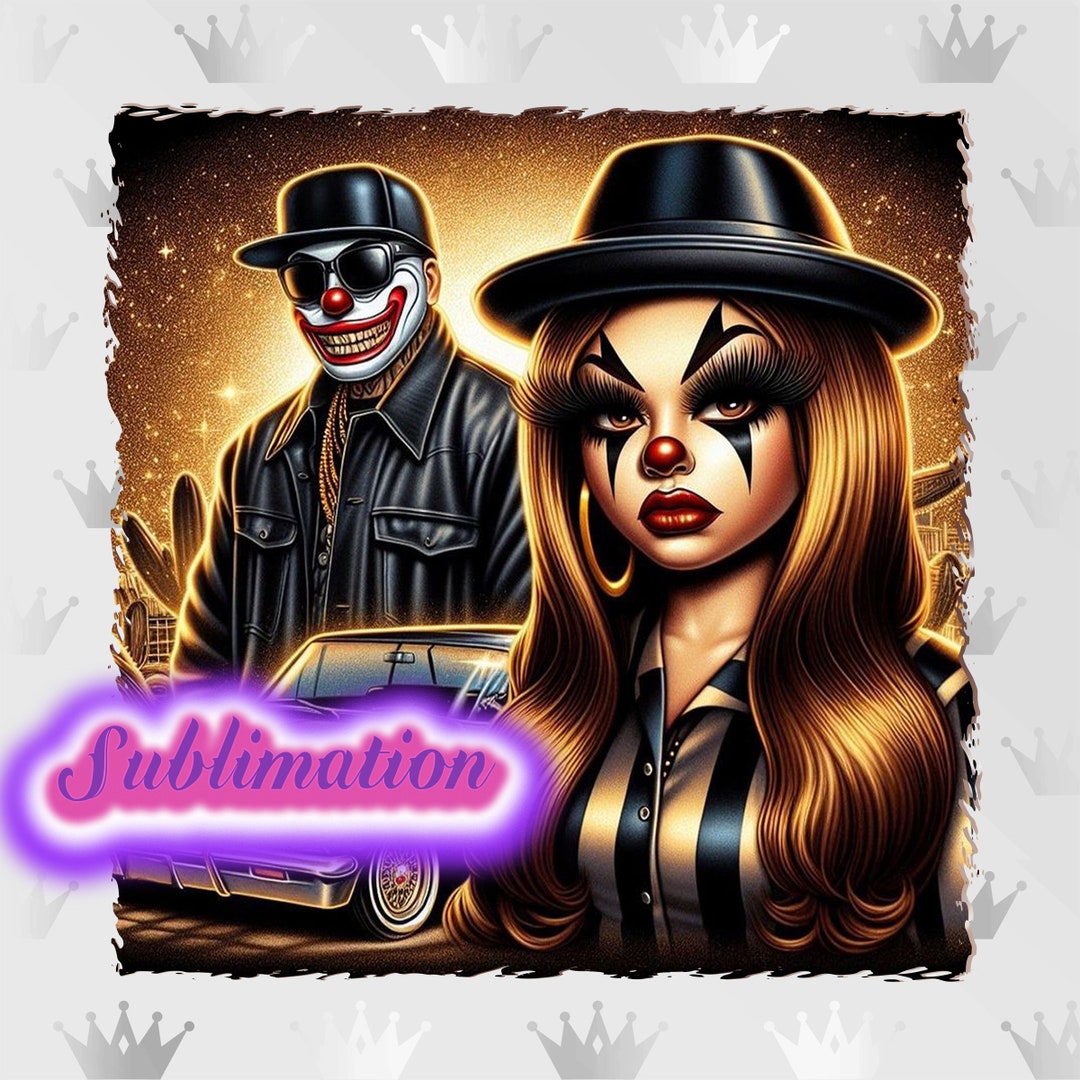 Gangster Guy & Girl Clowns PNG Sublimation Design Happy and Sad Girl ...