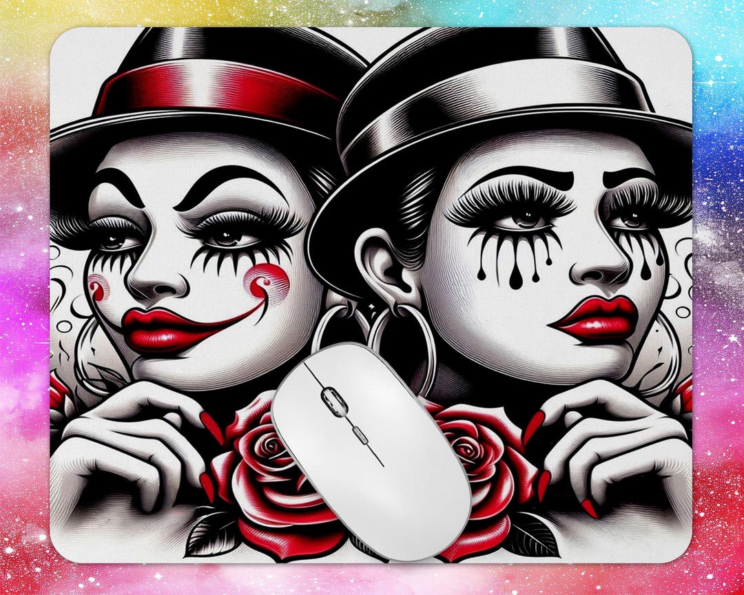 2 Mime Girl Clowns | Cute Mouse Pad Png Design| Mouse Pad Sublimation ...