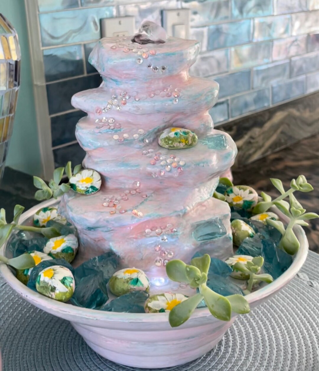 Rock Water Fountain With Cascading Waterfall of Swarovski Crystals.this ...