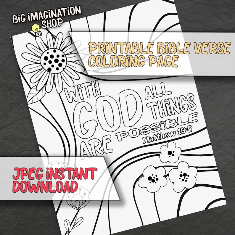 All Things Are Possible Coloring Page Matthew 19:2 - Etsy