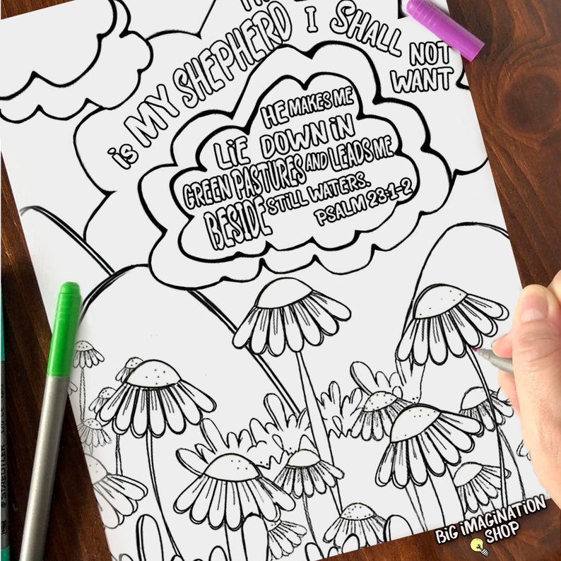 Lord is My Shepherd Coloring Page Psalm 23:1-2 - Etsy