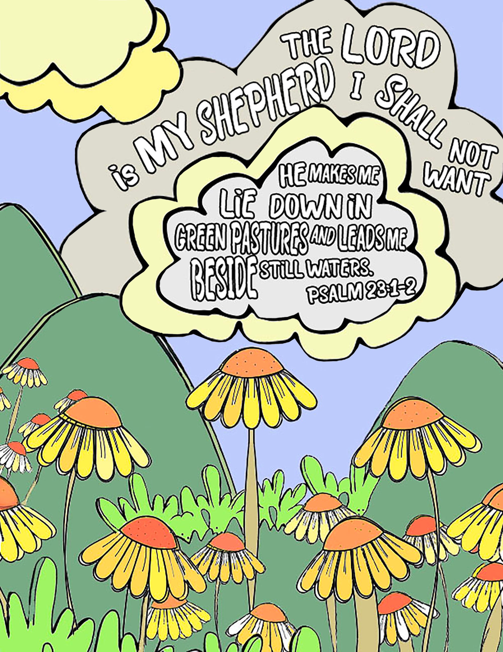 Lord is My Shepherd Coloring Page Psalm 23:1-2 - Etsy