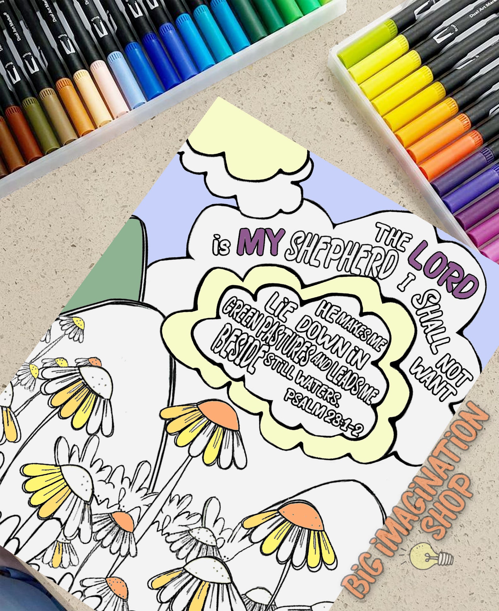 Lord is My Shepherd Coloring Page Psalm 23:1-2 - Etsy