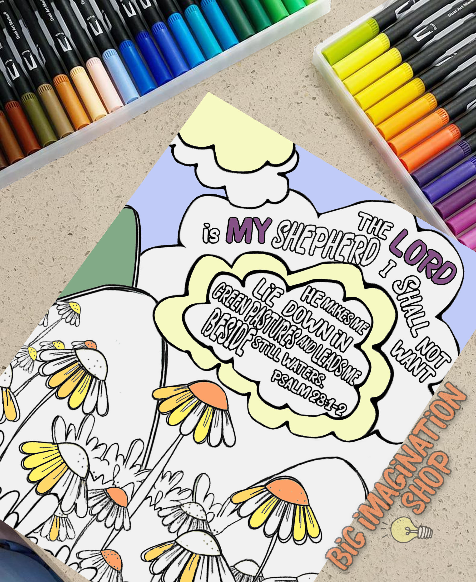 Lord is My Shepherd Coloring Page Psalm 23:1-2 - Etsy