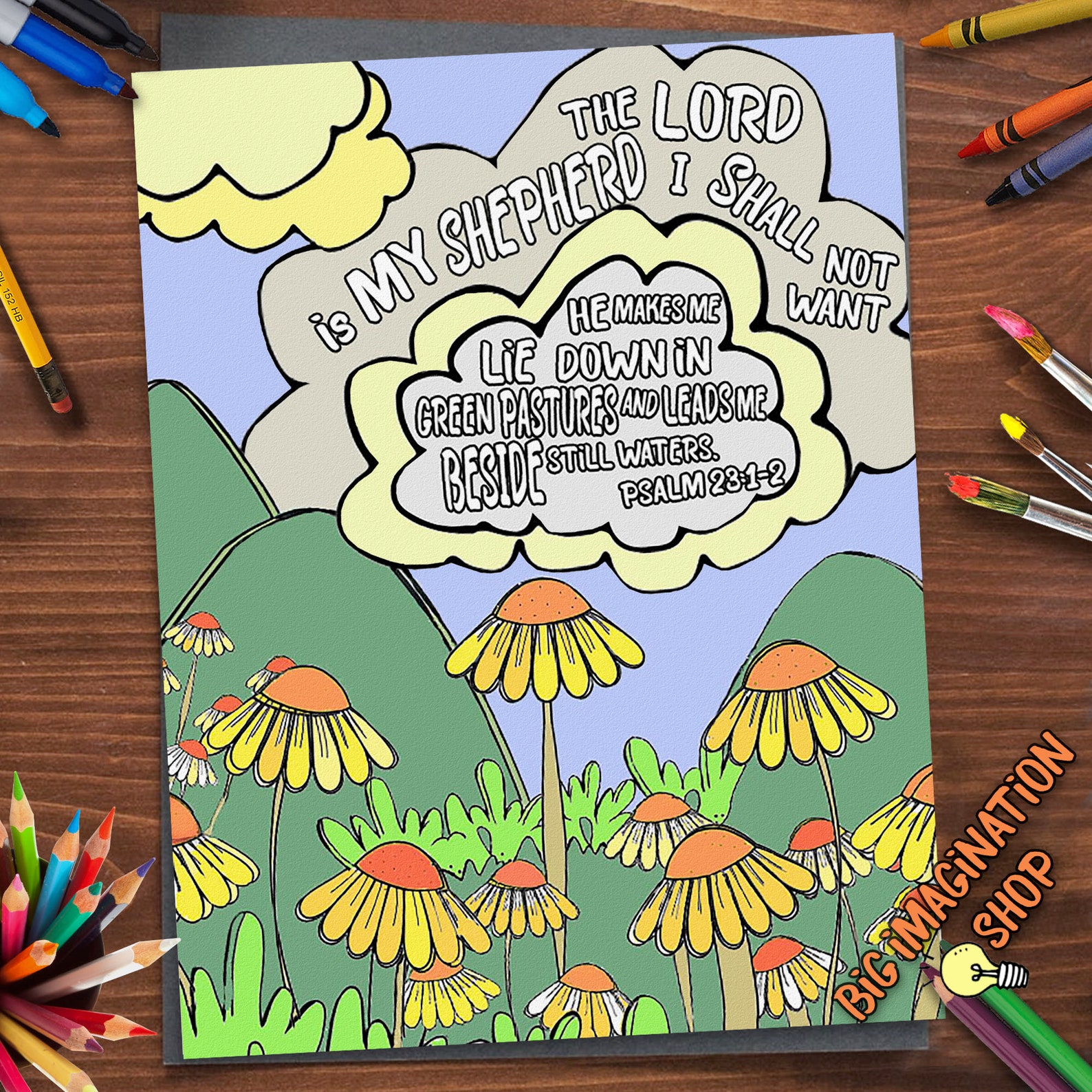 Lord is My Shepherd Coloring Page Psalm 23:1-2 - Etsy