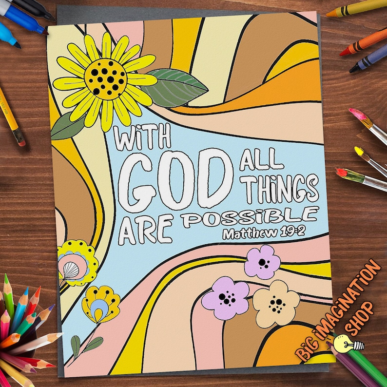 All Things Are Possible Coloring Page Matthew 19:2 - Etsy