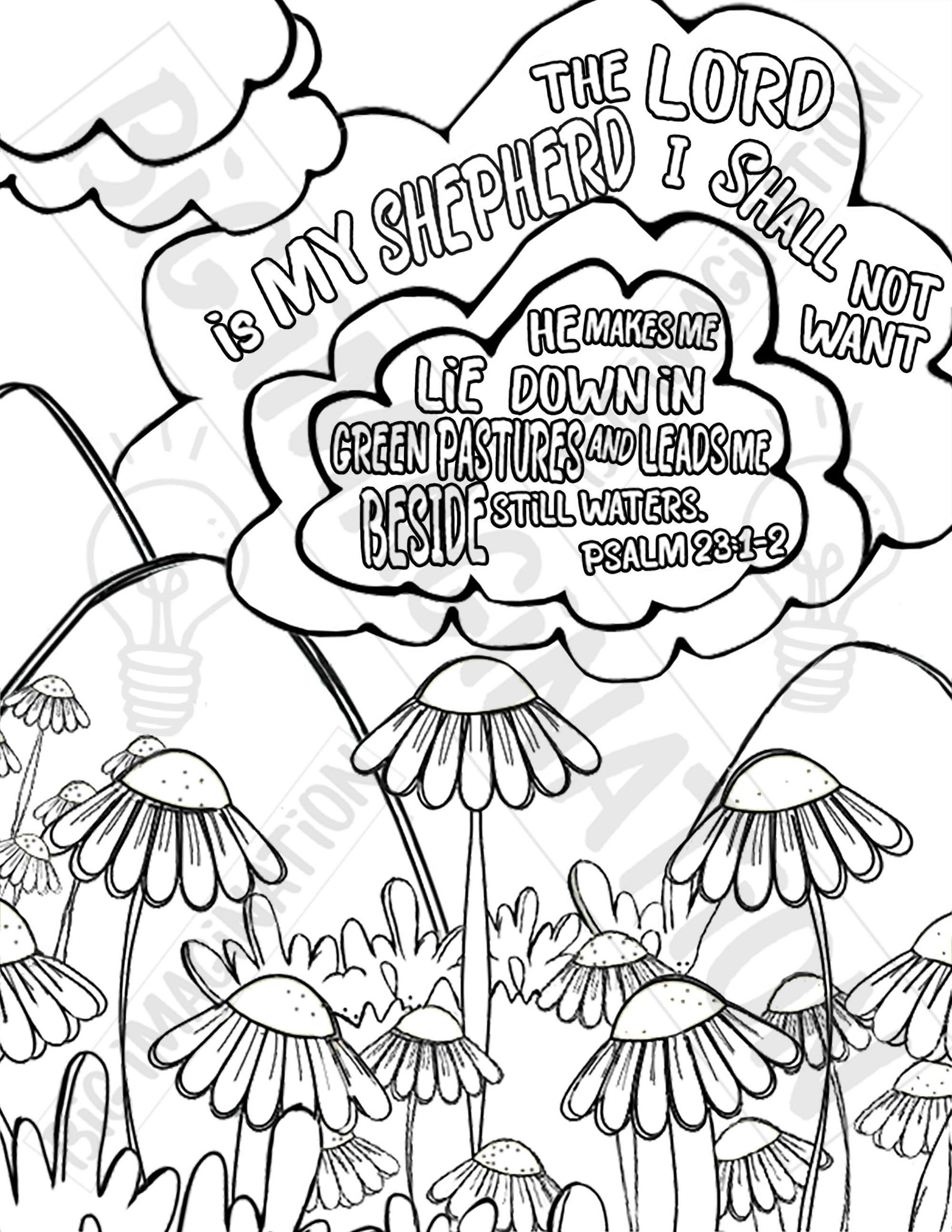 Lord is My Shepherd Coloring Page Psalm 23:1-2 - Etsy