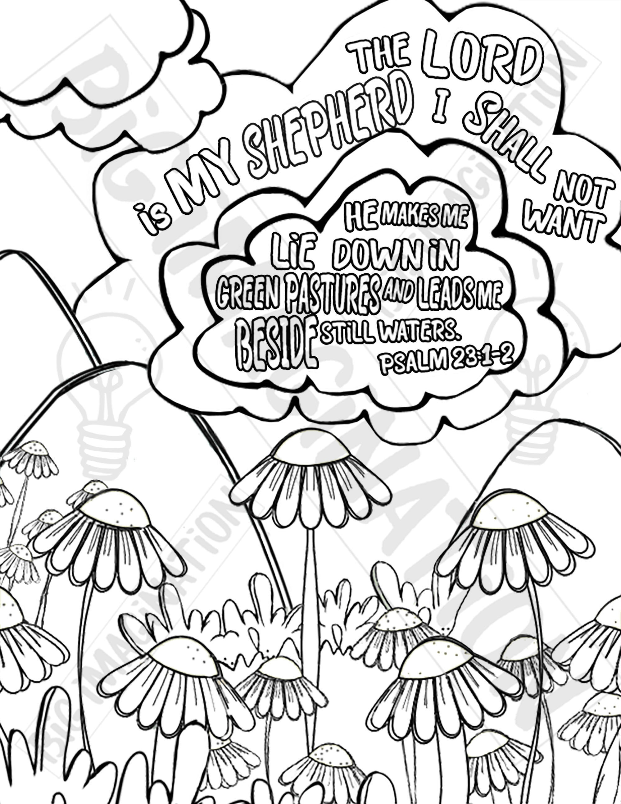 Lord is My Shepherd Coloring Page Psalm 23:1-2 - Etsy