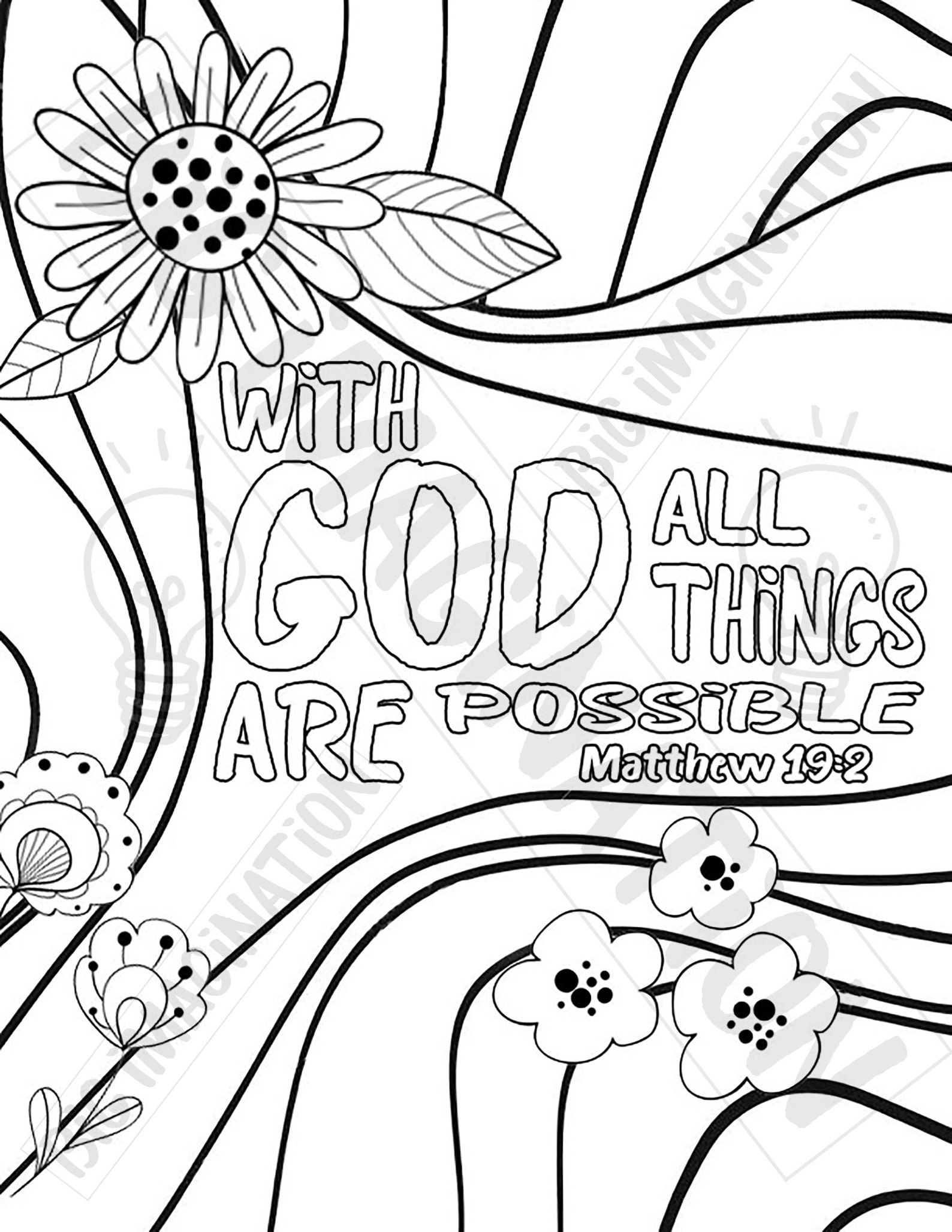 All Things Are Possible Coloring Page Matthew 19:2 - Etsy