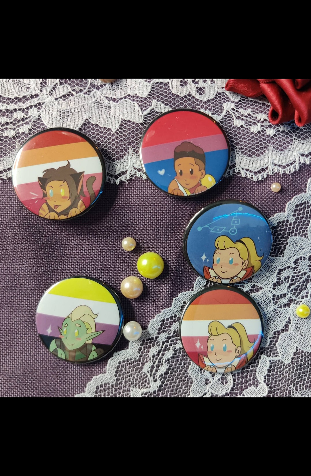 Pride She-ra 37mm Badges _ Adora, Catra, Bow, Glimmer, Double-trouble ...