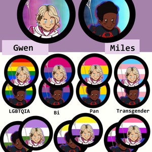 Pride Spiderverse 37mm Badges _ Miles, Gwen, Hobie Brown, Pavitr - Etsy