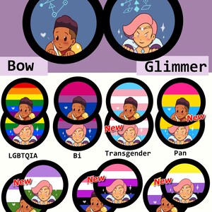 Pride She-ra 37mm Badges _ Adora, Catra, Bow, Glimmer, Double-trouble ...