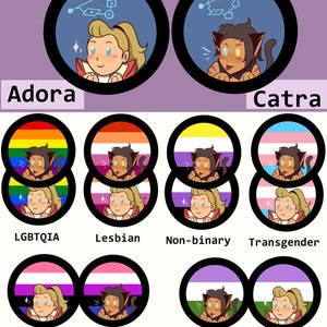 Pride She-ra 37mm Badges _ Adora, Catra, Bow, Glimmer, Double-trouble ...
