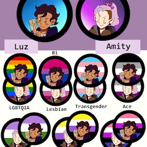 Pride TOH 35mm Badges _ Luz, Amity, Eda, Raine, Gus, Willow, Hunter ...