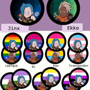 Pride Arcane 35mm Badges _ Vi, Caitlyn, Ekko, Jinx - Etsy