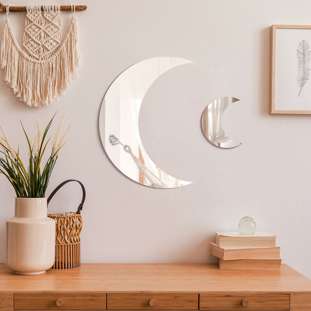 Crescent Acrylic Moon Mirrors set of 2 Easy to Hang - Etsy