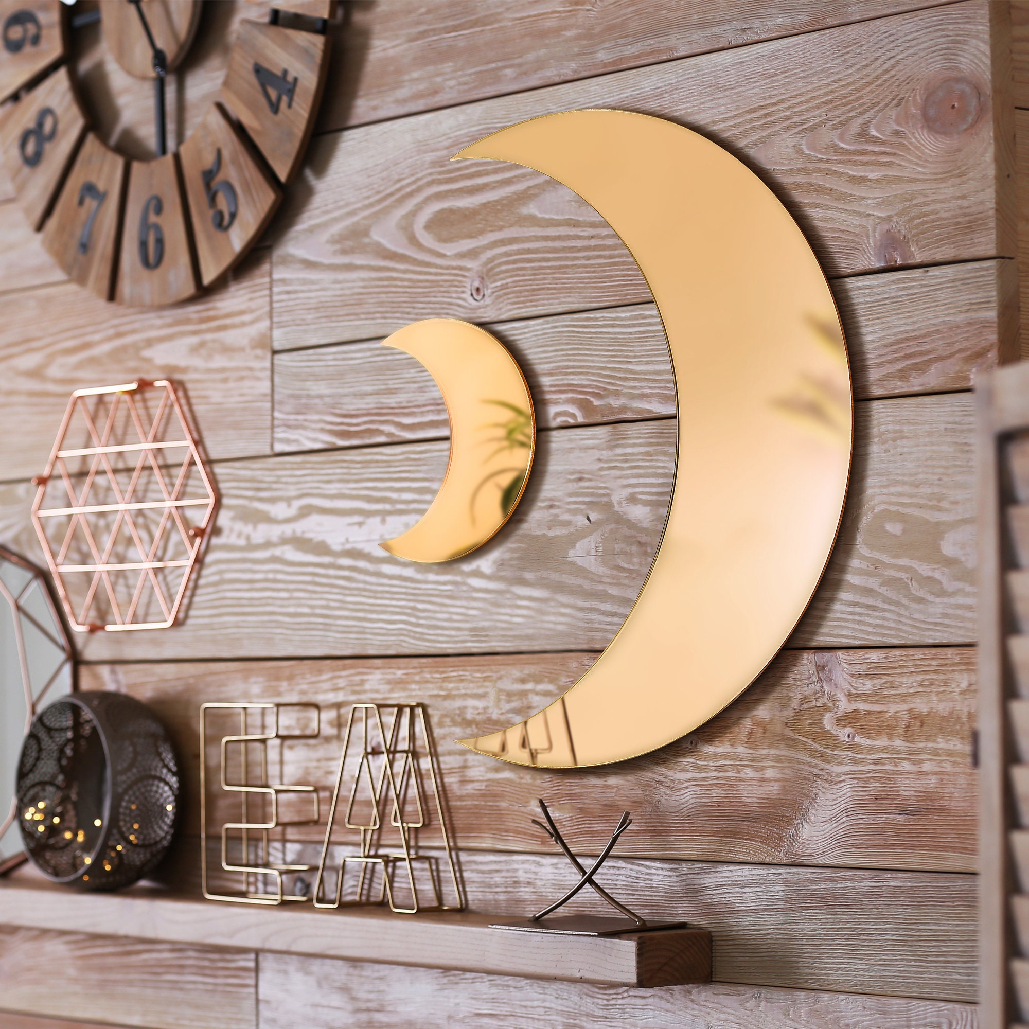 Crescent Acrylic Moon Mirrors set of 2 Easy to Hang | Etsy