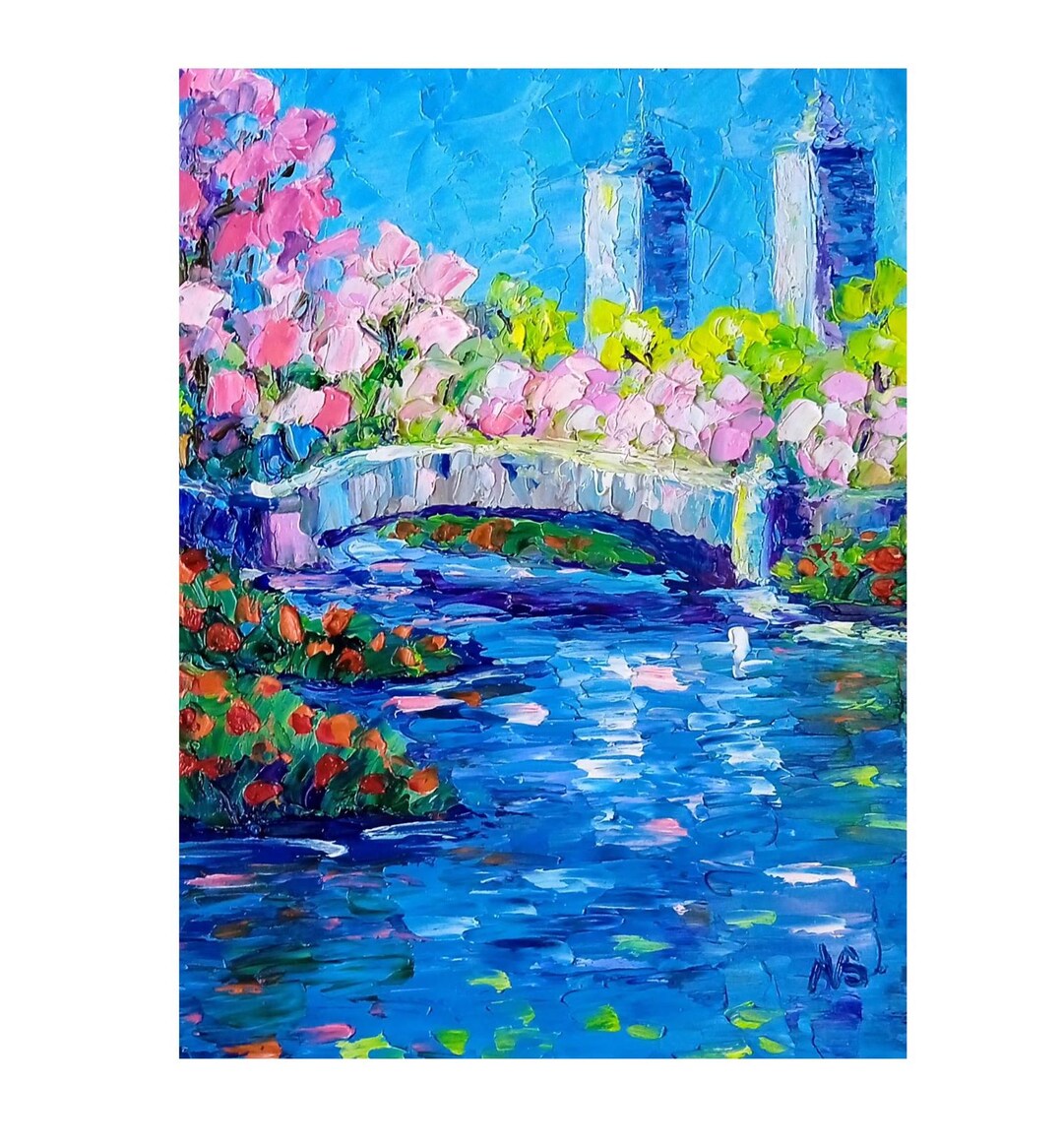 Gapstow Bridge Oil Painting: Central Park Spring NYC Landscape Art (8x6 ...