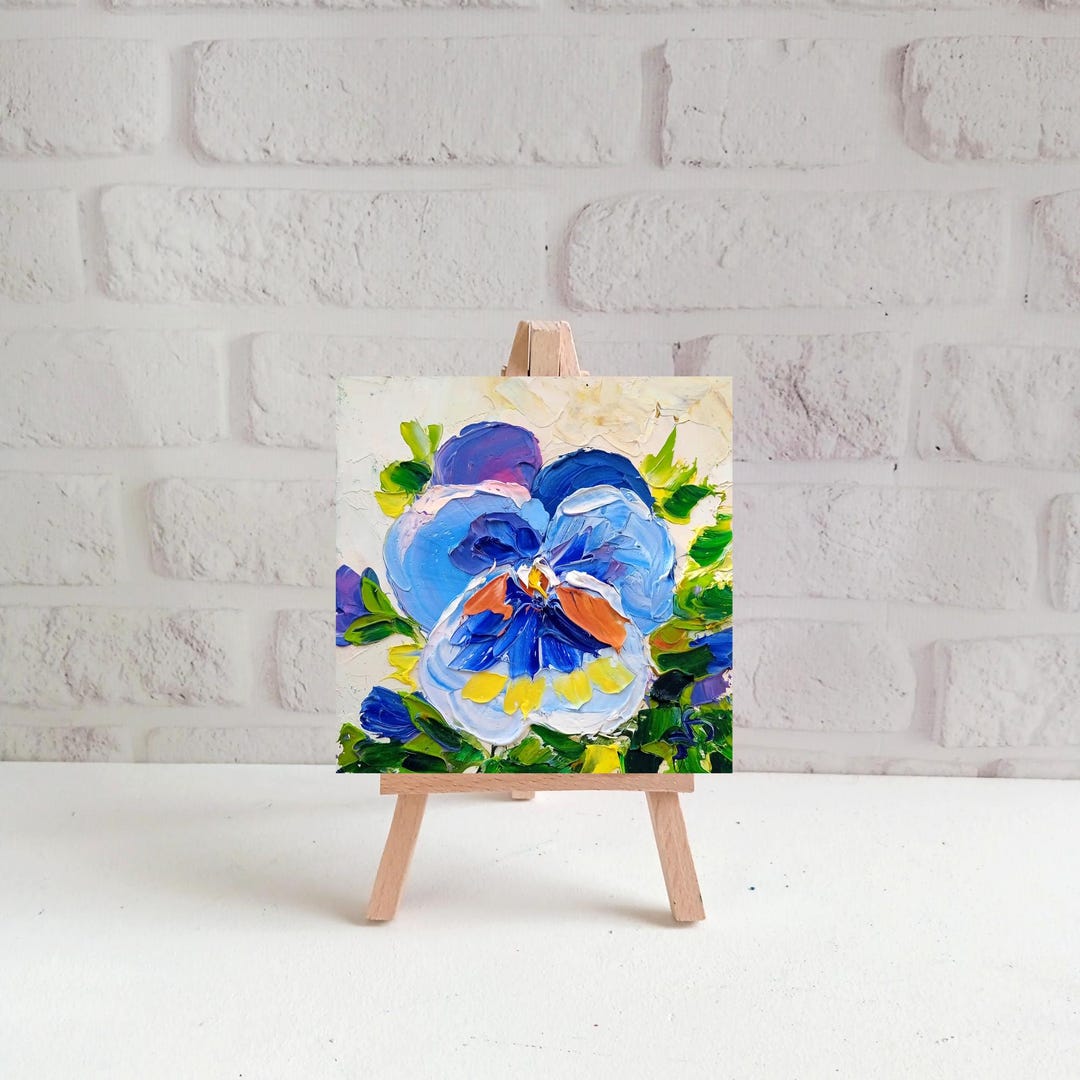 Blue Pansy Oil Painting Original Floral Oil Painting Pansy Flower ...