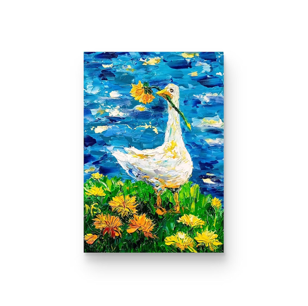 Goose Painting Original Dandelion Art Small Oil Painting Duck Painting ...