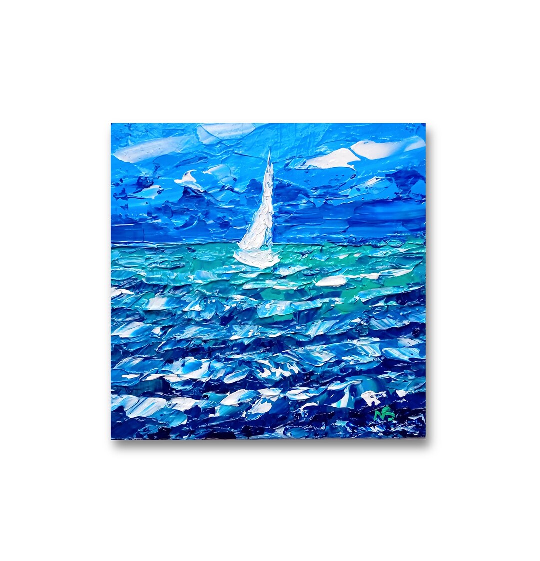 Sailboat Painting Waves Miniature Painting Seascape Original Art 6x6 ...