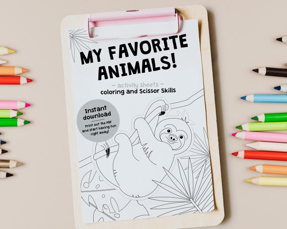 My favorite animals activity sheets coloring and scissor | Etsy