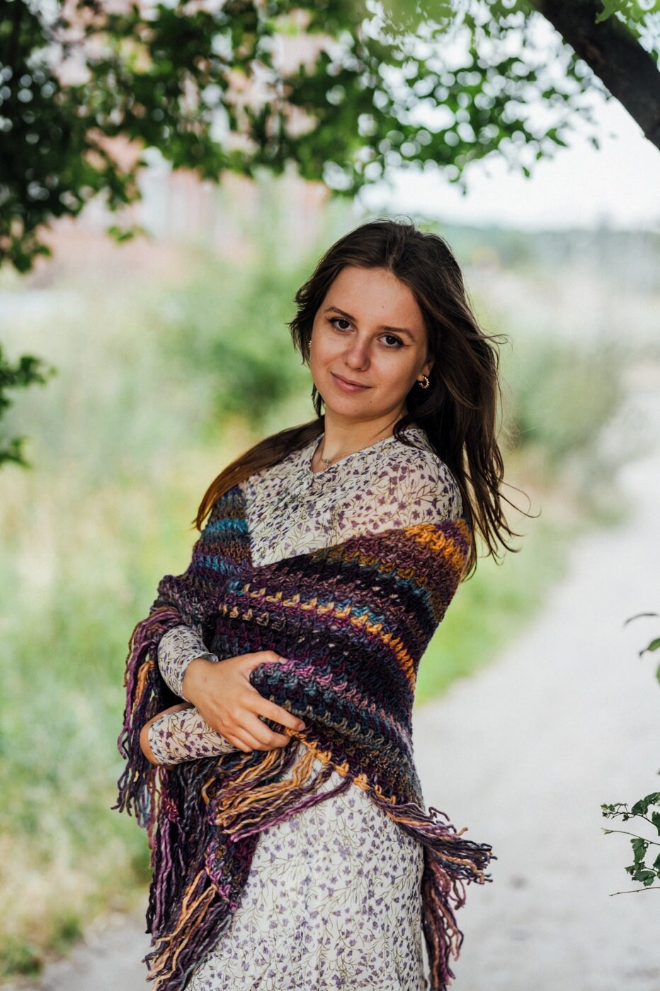 Colored Purple Crochet Shawl Triangular Boho Shawl Hand Knit Shawl ...