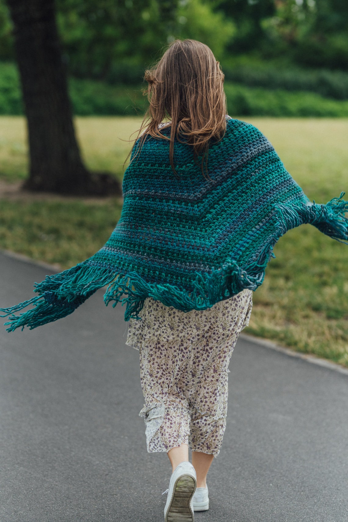 Green Crochet Shawl Triangular Boho Shawl Unique Shawl Hand Knit Shawl ...