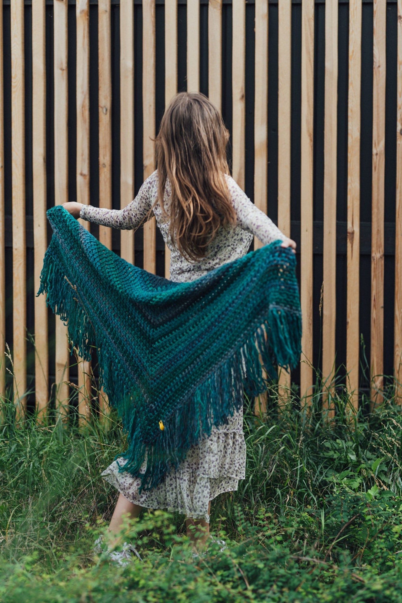 Green Crochet Shawl Triangular Boho Shawl Unique Shawl Hand Knit Shawl ...